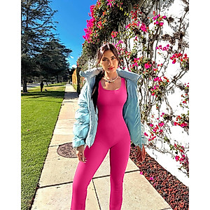 OQQ Women‘s Yoga Jumpsuits Ribbed Workout Sleeveless Tank Tops Bell Bottoms Flare Jumpsuits Rose3