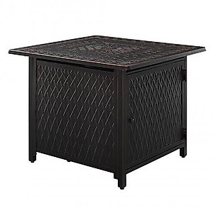 Fire Sense 63694 Cartney Woven Aluminum Convertible Gas Fire Pit Table 37,000 BTU Outdoor Multi-Functional Fire Pit with Fire Bowl Lid, Nylon Weather Cover & Clear Fire Glass - Bronze Finish - Square