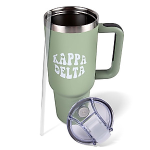 Sorority Shop Kappa Delta 40oz Tumbler with Handle - Best Friend Tumblers for Women - Cute Sorority Engraved Tumbler - Insulated Tumblers to Keep Your Drinks Cold or Hot for Hours