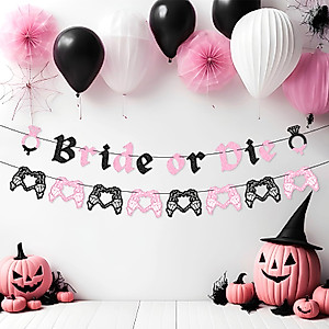 Bride or Die Bachelorette Banner, Gothic Engagement Banner with Skeleton Heart Garland for Halloween Bride to be Bridal Shower Decoration