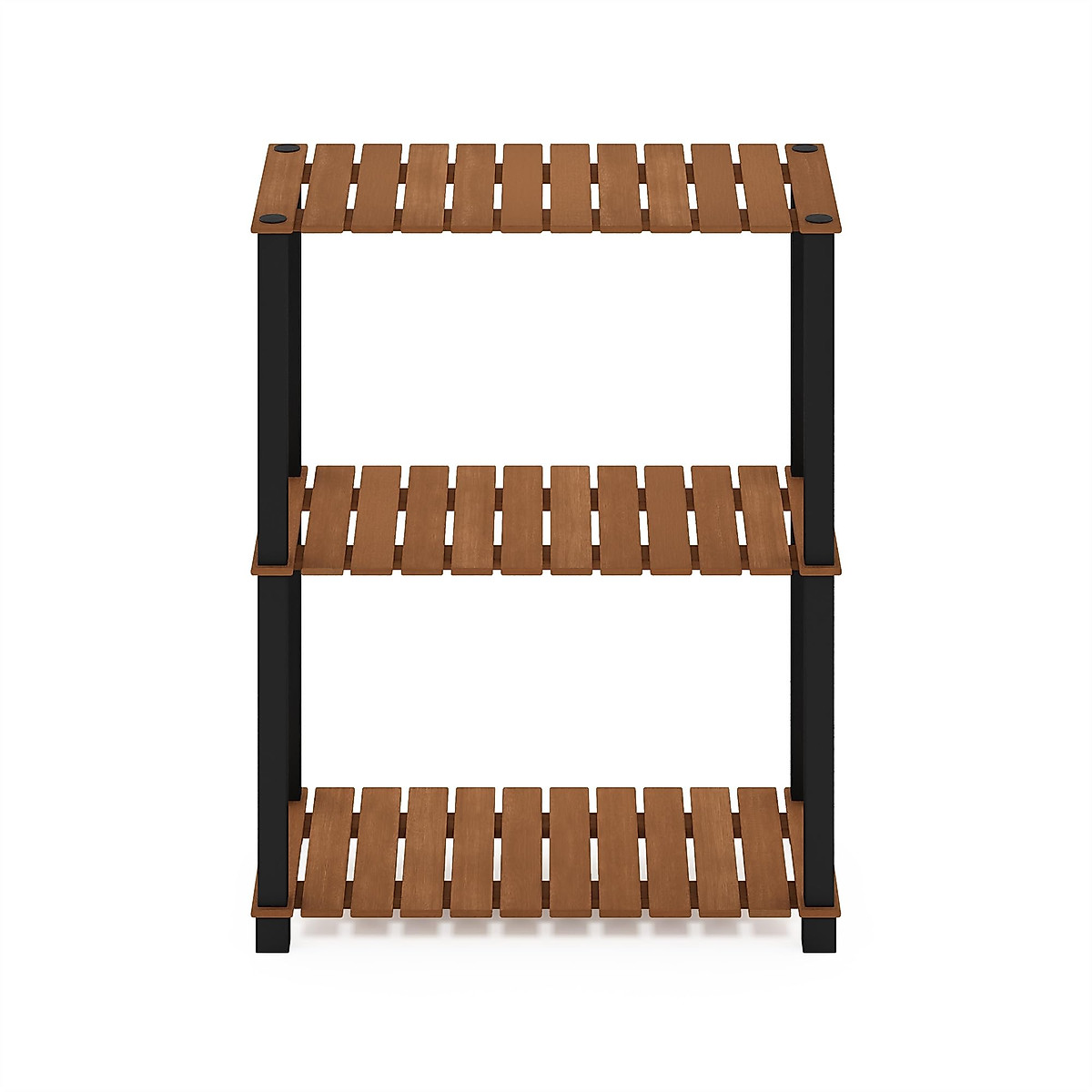 Furinno Pangkor 3-Tier Turn-N-Tube Indoor Outdoor Plant Shelf Wood Stand with Square Poles, Natural/Black