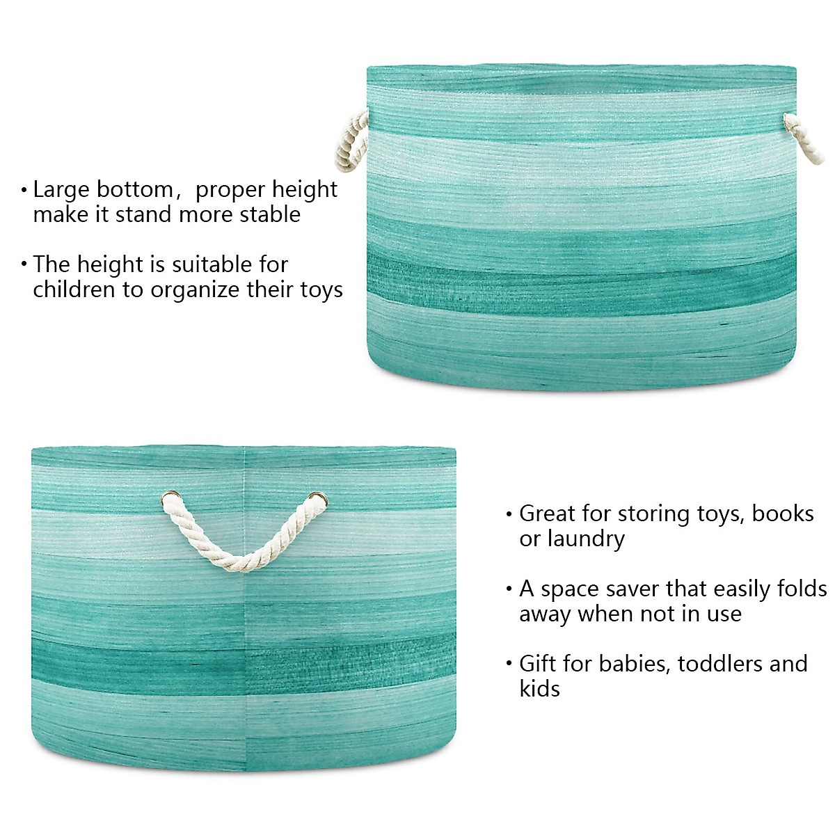 Large Storage Basket Teal Turquoise Green Wood Toy Storage Box Organizer Bins with Handles Laundry Hamper Basket for Home Decor