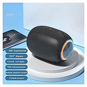 BMFHJEQ Portable Wireless Bluetooth Speaker Colorful LED Audio Outdoor Mini Speaker Support TF Card Super Long Battery Life (Black)