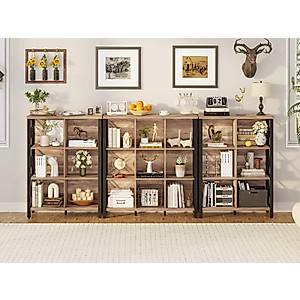 FATORRI 9 Cube Storage Bookshelf, Industrial 4 Shelf Book Shelf, Farmhouse Wood and Metal Cubby Bookcase for Home Office (39.37" W, Rustic Oak)