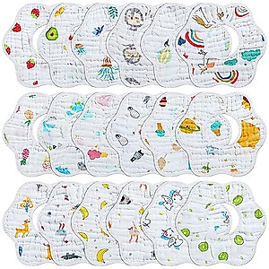Hicarer 36 Pack Muslin Baby Bibs Bulk Adjustable Newborn Toddler Drool Snap Bibs 8 Layers Cotton Baby Boy Girl Bibs (Petal)