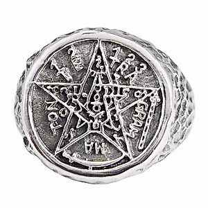Moonlight Mysteries Sterling Silver Large Tetragrammaton Protection Pentacle Signet Ring (size 14)