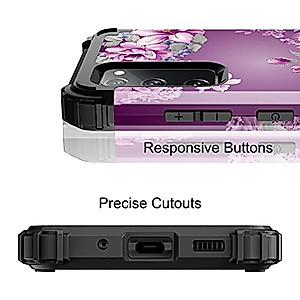 LONTECT for Galaxy S20 FE 5G Case Floral Shockproof Heavy Duty 3 in 1 Hybrid Sturdy Rugged Durable Protective Cover Girls Women Case for Samsung Galaxy S20 FE 5G 6.5 inch,Purple Flower/Black