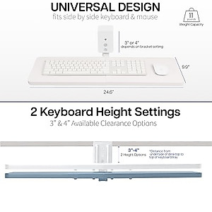VIVO Clamp-on 25 x 10 inch Rotating Computer Keyboard and Mouse Tray, Extra Sturdy Single Desk Swivel Clamp, Ergonomic Typing, White, MOUNT-KB01CW