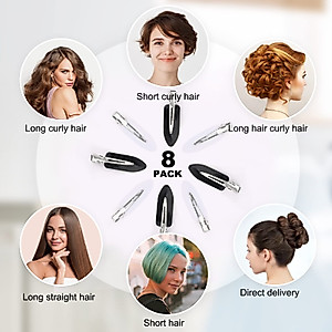 AMMON Hair Clips Set - 8 Pcs No Bend, No Crease Creaseless Clips for Salon Styling, Flat Makeup Clips for Women and Girls (4 Black, 4 White)