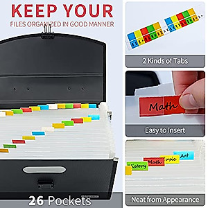 Uquelic 26Pockets Expanding File Folder - Upgraded Durable Buckle, Base with Ergonomic Portable Handle/Large A4 Letter Size Expandable File Organizer/Accordion Filing Document