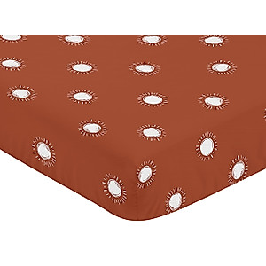 Sweet Jojo Designs Rust and White Boho Sun Boy or Girl Fitted Crib Sheet Baby or Toddler Bed Nursery - Orange Bohemian Celestial Sky Desert Sunshine Outdoors Nature Gender Neutral