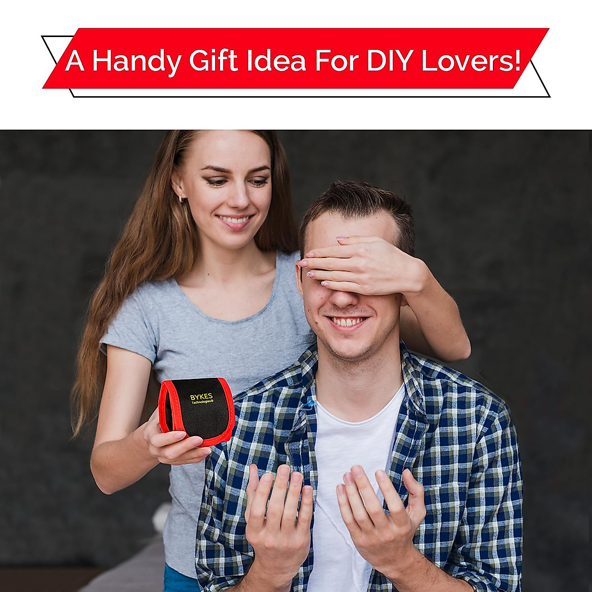 BYKES Magnetic Wristband for Holding Screws, Nuts, Nails and Bolts | Powerful Super Strong Magnetic Tool Wristband for Men and Women | Large Magnetic Wrist Tool Holder | Tool Gifts for Men | Red/Black