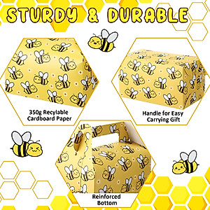 Feifeiya 30 Pcs Bee Candy Boxes with Handles Paper Bee Party Favor Treat Boxes Easy Assemble Bee Gift Bags Bee Party Favor Bags for Birthday Bee Decorations Baby Shower Wedding Kids Bee Party Supplies