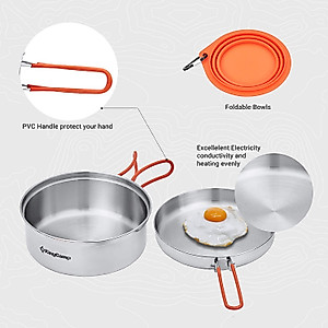 KingCamp 17/25pcs Stainless Steel Camping Cookware Mess Kit Camping Cooking Set Backpacking Gear Lightweight Pots and Pans Set with Folding Knife Fork for Camping Hiking Picnic