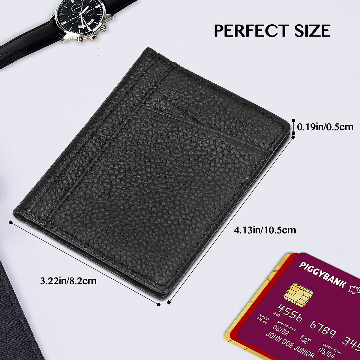 Unaone Slim Minimalist Wallet - Premium Leather RFID Blocking Front Pocket Wallets with 8 Card Slots and 2 ID Window, Black