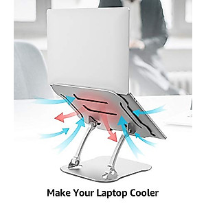 【2022 New】Laptop Stand for Desk, FRIEET Aluminum Ergonomic Laptop Riser with Heat Vent, Adjustable Height Foldable Computer Stand Holder Compatible with 10''-18" MacBook Air/Pro,Lenovo Dell HP, Silver