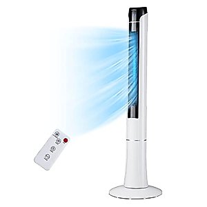COSTWAY Tower Fan with Remote Control, Portable 47.5-Inch Standing Floor Fan with 80˚ Oscillating, 15H Timer, 3 Modes and 3 Speeds, Quiet Bladeless Fan for Bedroom Living Room Office, White