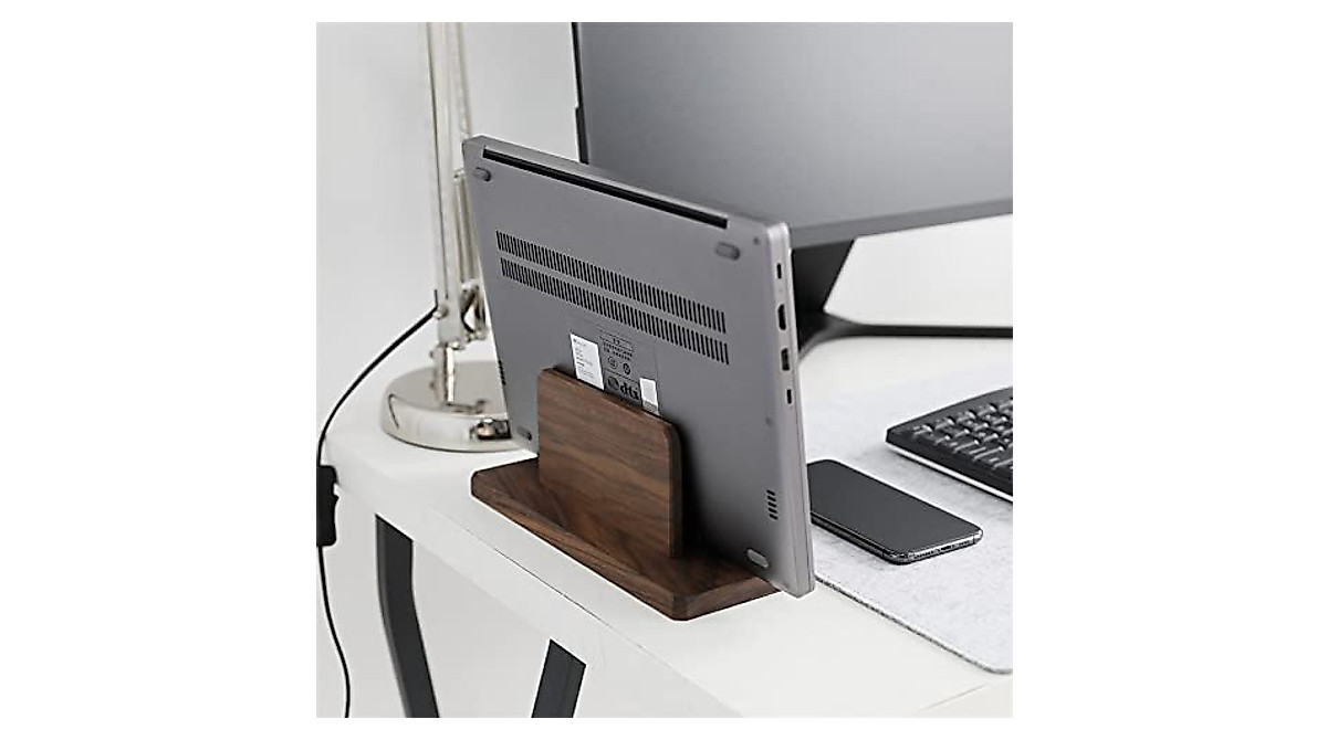 Bright Stone Walnut Wood Vertical Laptop Stand | Desk Organizer