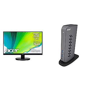 Acer K242HYL Hbi 23.8” FHD Monitor with AMD Radeon FreeSync, 75Hz, (HDMI Port 1.4 & VGA Port) USB 3.0 Dock U301, 2 x HDMI | 1 x USB 3.1 | 4 x USB 2.0| 2 x USB 3.1 Gen 1, DFP (Front)