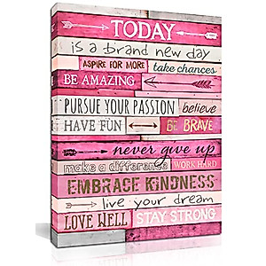 Pink Wall Decor - Inspirational Quotes Wall-Art - Motivational Bedroom Decor For Teen Girls - Office Gifts For Women With Framed Canvas Artwork Ready to Hang 15" W x 11.5" H