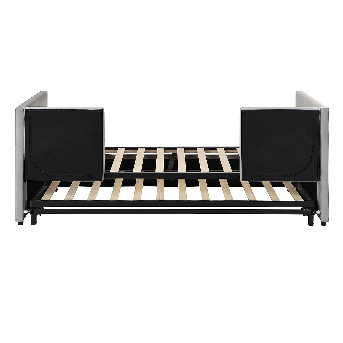 JIVOIT Twin to King Design Upholstered Daybed, Velvet Twin Size Upholstered Daybed with Extendable Trundle, Wooden Daybed Sofa Bed Frame with Wood Slats Support for Kids Teens (Gray 8)