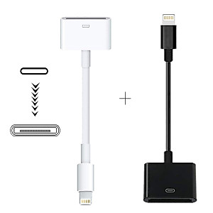 sharllen MFi Certified Lightning to 30 Pin Adapter,2 Pack 8-Pin Male to 30-Pin Female Connector Converter with iPhone Charger Cable Cord Compatible iPhone 12 11 X 8 7 6P 5S 4S 4 3 3G/iPad White&Black