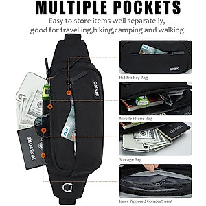 SINNO Black Mens Fanny Packs for Women Fashionable Waterproof Gifts for Running Sport Workout Hiking Travel Crossbody Plus Size Waist Pack Phone Bag Wallets Purse Carrying All Phones