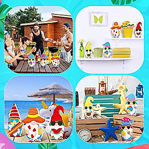 6 Pieces Summer Gnomes Decorations for Home Beach Wooden Gnomes Tiered Tray Decor Freestanding Table Decoration Summer Tabletop Gnomes for Home Party Desk Office Decoration