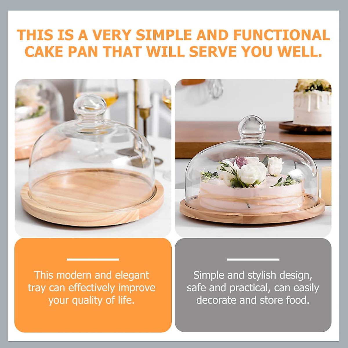 1pc Cake Tray Dessert Display Stand Cake Serving Plate with lid Party Treat Stand Glass Cake Dome Appetizer Serving Tray Cake Storage Tray Wood Vegetable Dinner Plate to Rotate