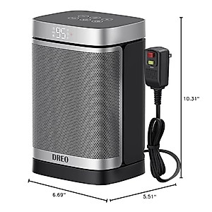 Dreo Space Heater for Bathroom and Indoor, Portable Heater, 1500W Safe and Quiet PTC Ceramic Heater, 40-95°F Digital Thermostat, 70°Oscillating, Remote, ALCI Safety Plug, 12h Timer, 5 Modes