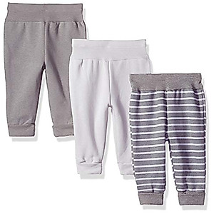 Hanes Ultimate Baby Flexy 3 Pack Adjustable Fit Fleece Joggers, Grey Stripe, 12-18 Months
