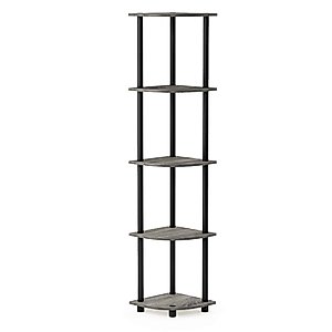 Furinno Turn-N-Tube 5 Tier Corner Display Rack Multipurpose Shelving Unit, 1-Pack, French Oak Grey/Black
