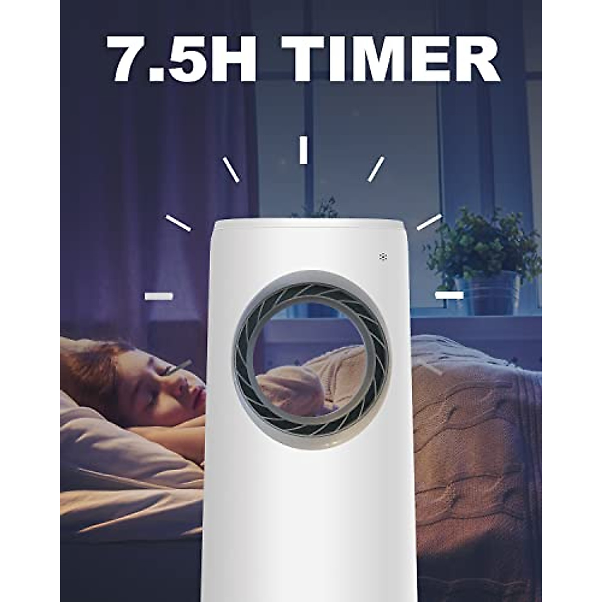 Evaporative Air Cooler Portable 3 Modes, Cooling Fan Humidification with Remote Control Bladeless Tower Fan 3 Wind Speeds, 60° Oscillation, 7.5H Timer, for Bedroom Living Rooms Office
