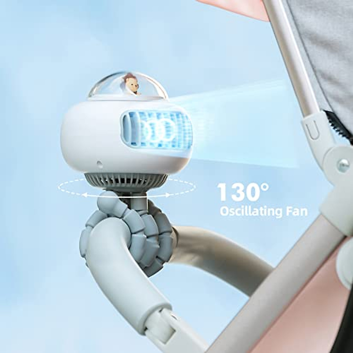 AIMHON Stroller Fan, 130° Oscillating Bladeless Clip On Fan with 4 Speeds, 4 Modes,,3600mAh Rechargeable Portable Fan, Flexible Tripod for Multi-scene Use (White)