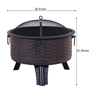 Wonder Comfort Fire Pit Set, Wood Burning FirePit with Screen, Cover and Log Poker for Outdoor and Patio, 26 inch Round Fire-Pit
