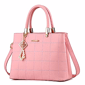 Tote Bags Soft PU Leather Purses and Handbags for Women Handle Bag Shoulder Satchel Bags with Multi-Pocket (Pink)