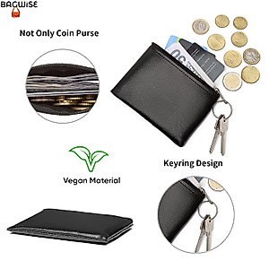 Coin Purse Pouch Change Purse Coin Wallet Change Holder, Vegan Leather Zippered Keychain Mini Coin Bag (Black)