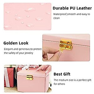 MUEUSS Jewelry Organizer Box for Girls Women Ideal Gift, Travel Portable Jewelry Case with Mirror and Lock For Necklace Earrings Rings Bracelets(Pink)