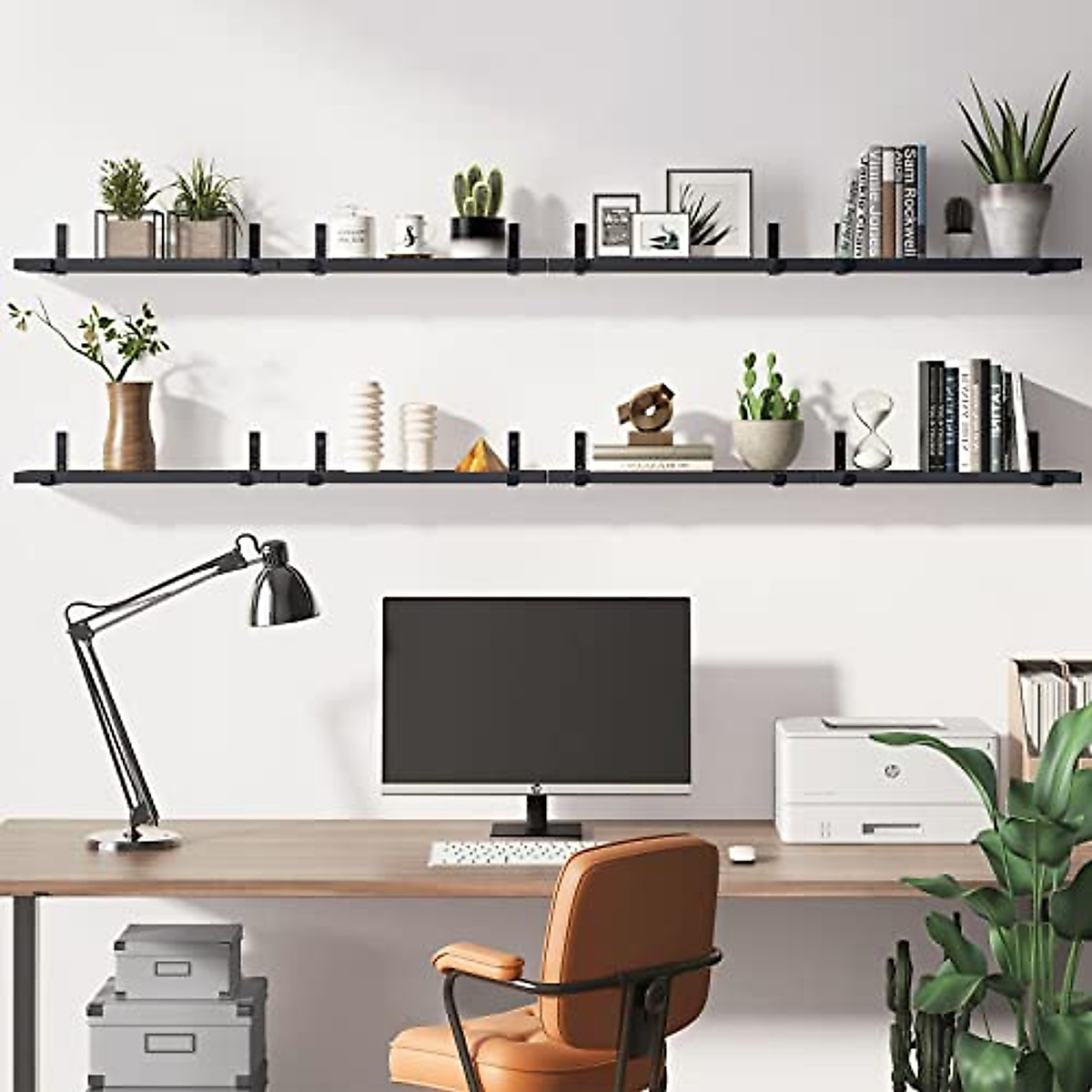 Fixwal Floating Shelves, Rustic Wood Wall Shelves Set of 8, Farmhouse Wall Decor for Bedroom, Living Room, Kitchen and Bathroom (Black)