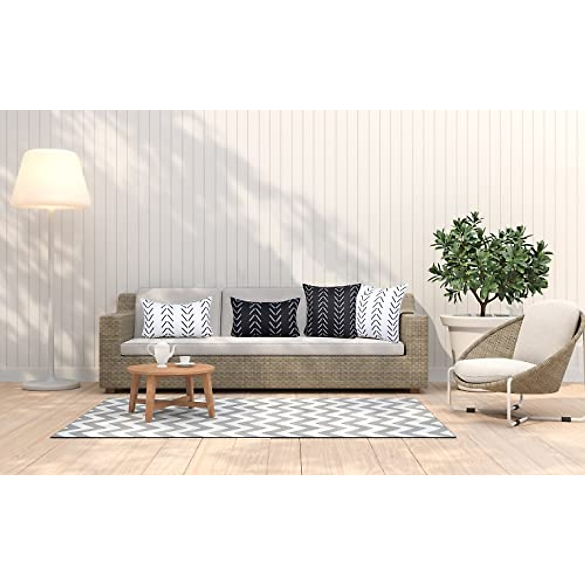 Kiuree Black and White Outdoor Pillows Waterproof Throw Pillow Covers for Patio Furniture Geometric Outdoor Pillow Cases for Patio Furniture Tent Balcony Couch 18 X 18 Inch Set of 2(White)