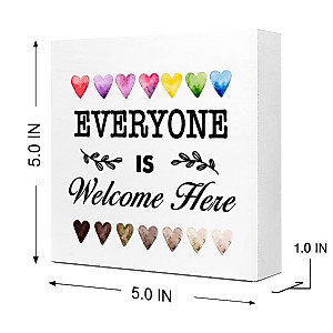 Everyone Is Welcome Here Wooden Box Sign Desk Decor,Classroom Welcome Sign,Back to School Welcome Sign,Welcome Sign for Classroom Shelf Decor