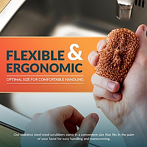 PAMI Heavy-Duty Copper Scrubbing Pads - Copper Wool Pad Dish Scrubbers for Dirt, Grease & Grime- Metal Scrubber Sponges for Kitchen & Bathroom- Copper Scouring Pads for Pots & Pans (4)