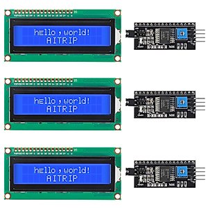 AITRIP 3 Set IIC/I2C/TWI LCD 1602 16x2 Serial Interface Adapter Module Blue Backlight for Arduino UNO R3 MEGA2560 (Blue)