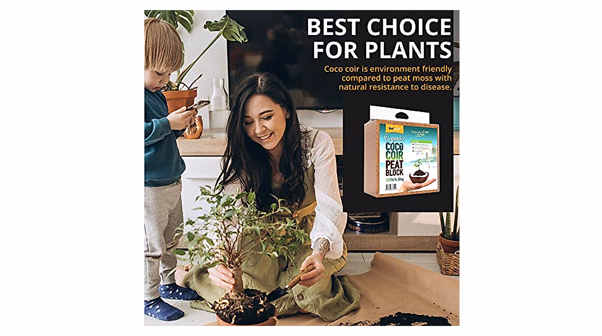 Compressed Coco Coir Block 10 Pounds, Natural Seed Starter with Low EC ...