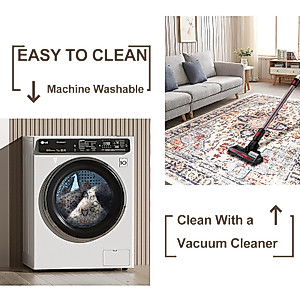 BESTSWEETIE Area Rug 8x10 Rugs for Living Room 8 x 10 Washable Rugs Non Slip Vintage Boho Living Room Rugs for Bedroom Dining Room, Distressed Floral Pattern Carpet, Beige