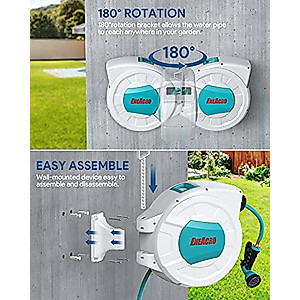 ENEACRO Retractable Garden Hose Reel with Wall Mount 1/2"×100ft with 9 Pattern Hose Nozzle, Brass Connector, Auto Rewind/Any Length Lock/ 180° Swivel Bracket, Ideal for Garden Watering