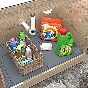 Under Sink Mat for Kitchen Waterproof - 34" x 22" Cuttable Under Sink Liner with Drain Hole - Under the Sink Mats Protector for Kitchen & Bathroom Cabinet - Silicone Under Sink Drip Tray Easy to Clean