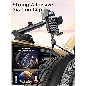 ACMEZING 3-in-1 Car Phone Holder Mount 【Extreme Terrain Stability】 Dashboard Windshield Air Vent 【Double Metal Hook】 Cell Phone Holders for Your Car for iPhone Samsung All Smartphones & All Car Model