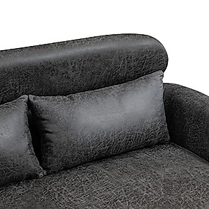 HomSof Modern Chenille Loveseat Small Mini Room Couch Two-Seater Sofa with 2 Throw Pillows Gold Metal Legs, Valley Gray/Bronzing Cloth