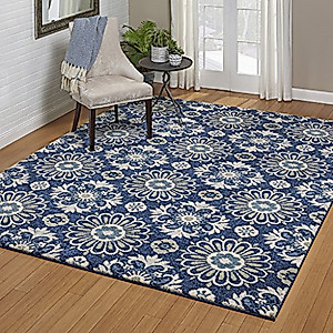 Drexel Heritage Contemporary Rug 1" Thick ArtDeco Striking Floral Medallions Dense Area Rugs 5x7, Paris, Blue